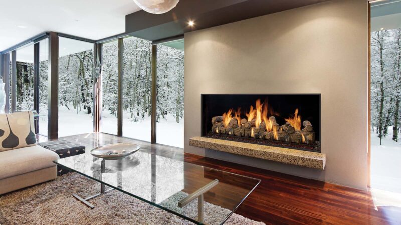 Timber Fire™ Single Sided Modern Fireplaces Davinci Custom Fireplaces™